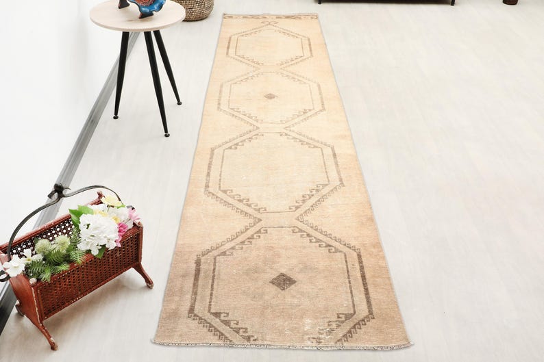 3x12 Beige Brown Runner, Kitchen Runner, Entrway Runner, Vintage ...