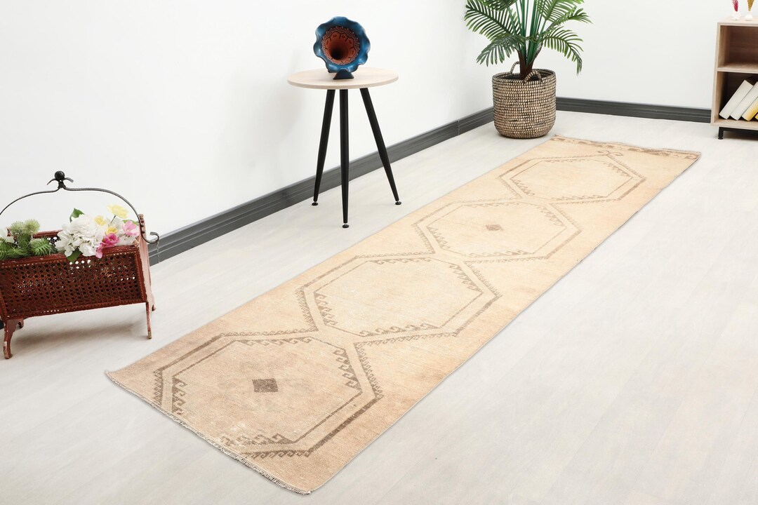 3x12 Beige Brown Runner, Kitchen Runner, Entrway Runner, Vintage ...