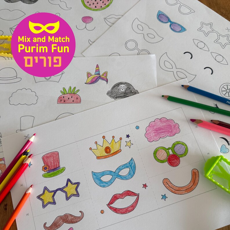 Purim Mix and Match Game | Kids Coloring Activity (PDF Download) - Etsy