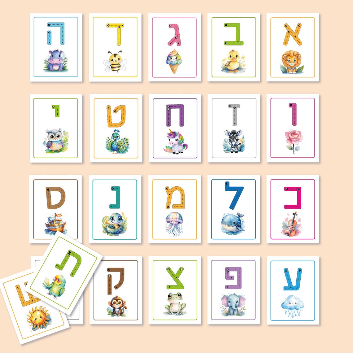 Hebrew Alphabet Flashcards: Alef Bet Printable Set (PDF Download) - Etsy