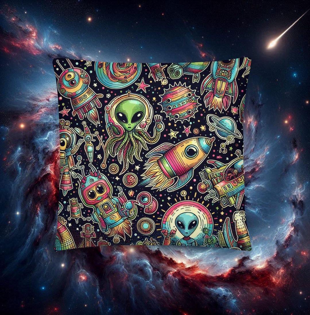 Alien Artist Basic Pillow - Funny and Cute Extraterrestrial and UFO ...