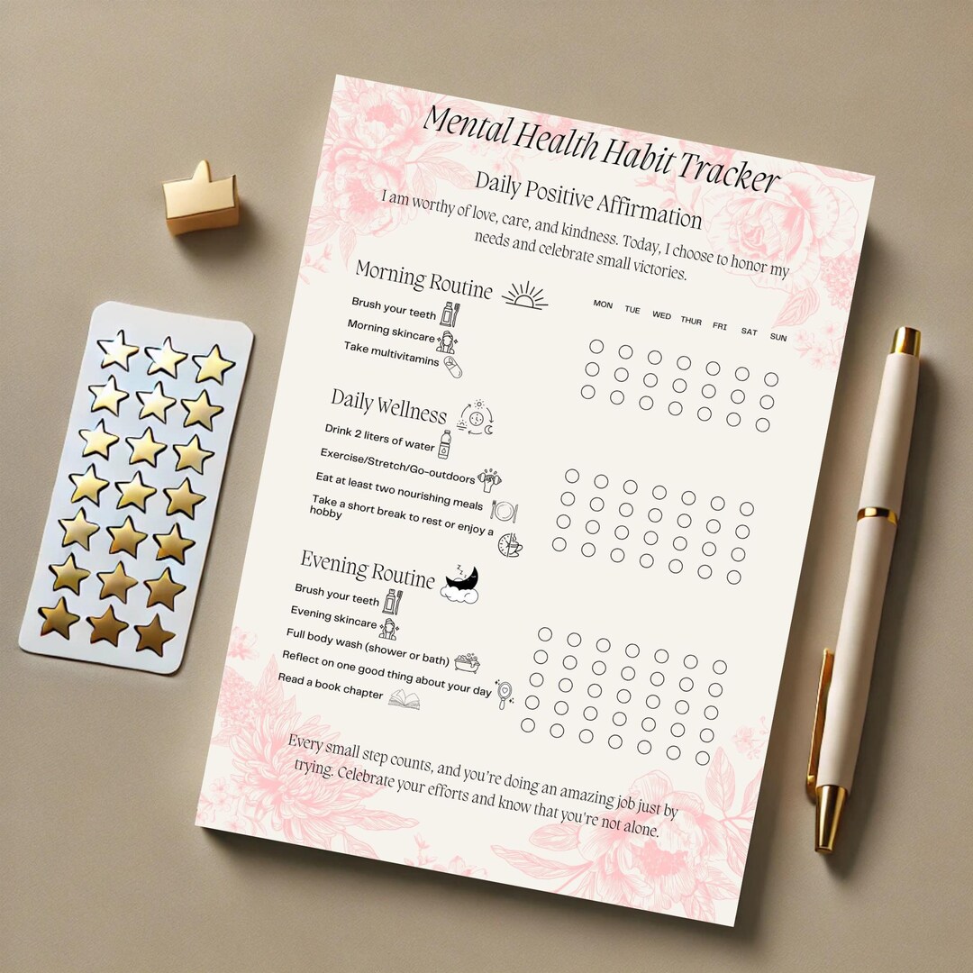 Mental Health Habit Tracker | Self-care Planner | Daily Wellness & Mood ...