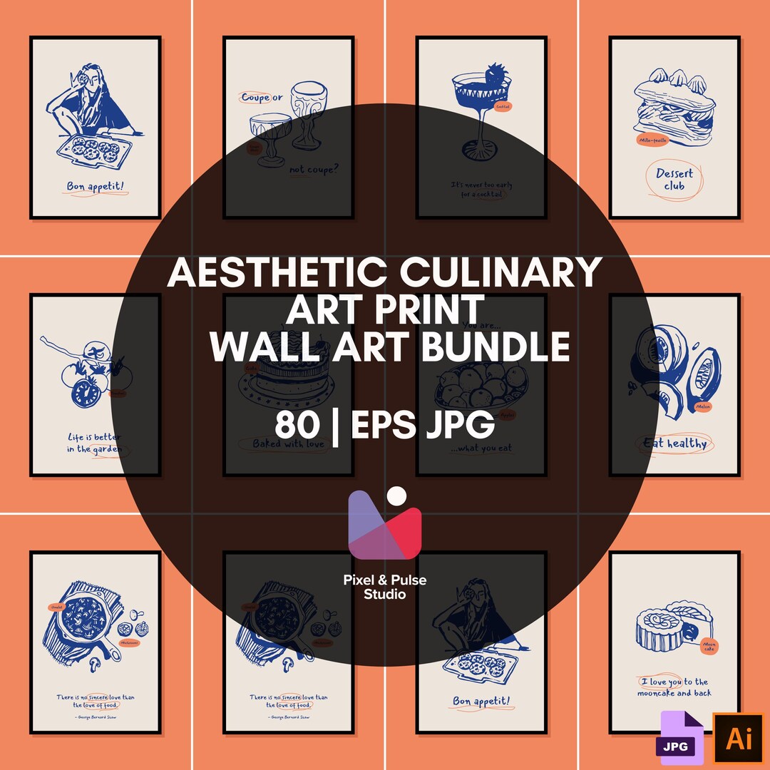 Culinary Art Print Set: Gourmet Food Illustrations, Kitchen Wall Decor ...