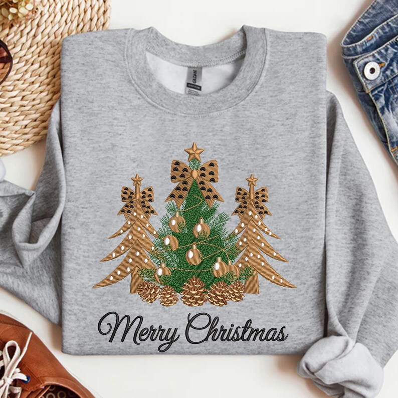 Christmas Tree Ornament Pine Cone Embroidered Sweatshirt, Merry ...