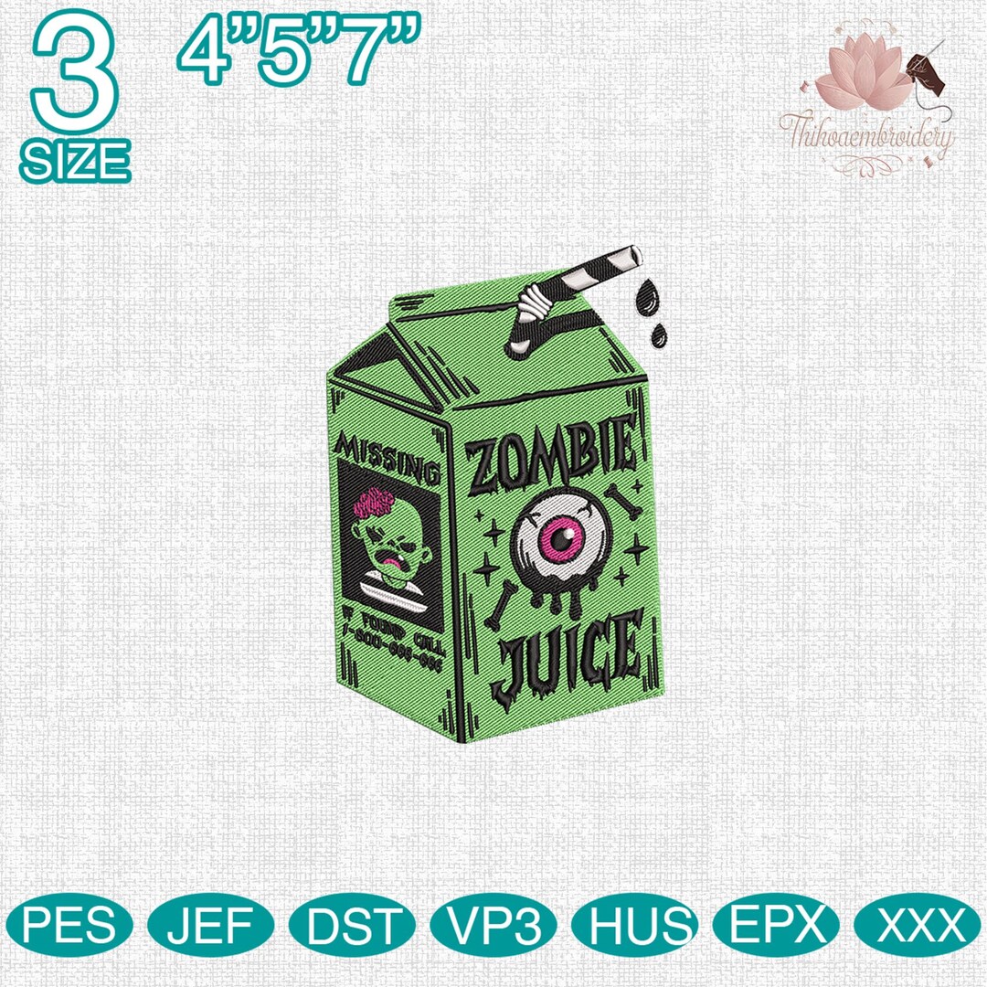 Halloween Zombie Juice Box Embroidery File, Creepy Juice Design, Zombie ...