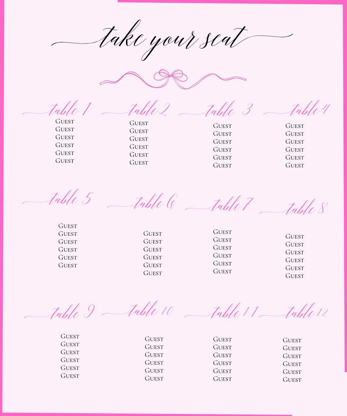 Wedding/hens E- Guest List Template Downloadable by Phone and Easy to ...