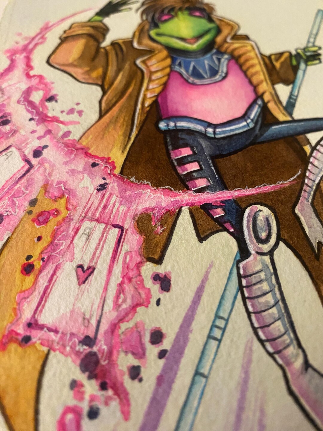 Kermit as Gambit Original Watercolour for Muppets-in-costumes - Etsy