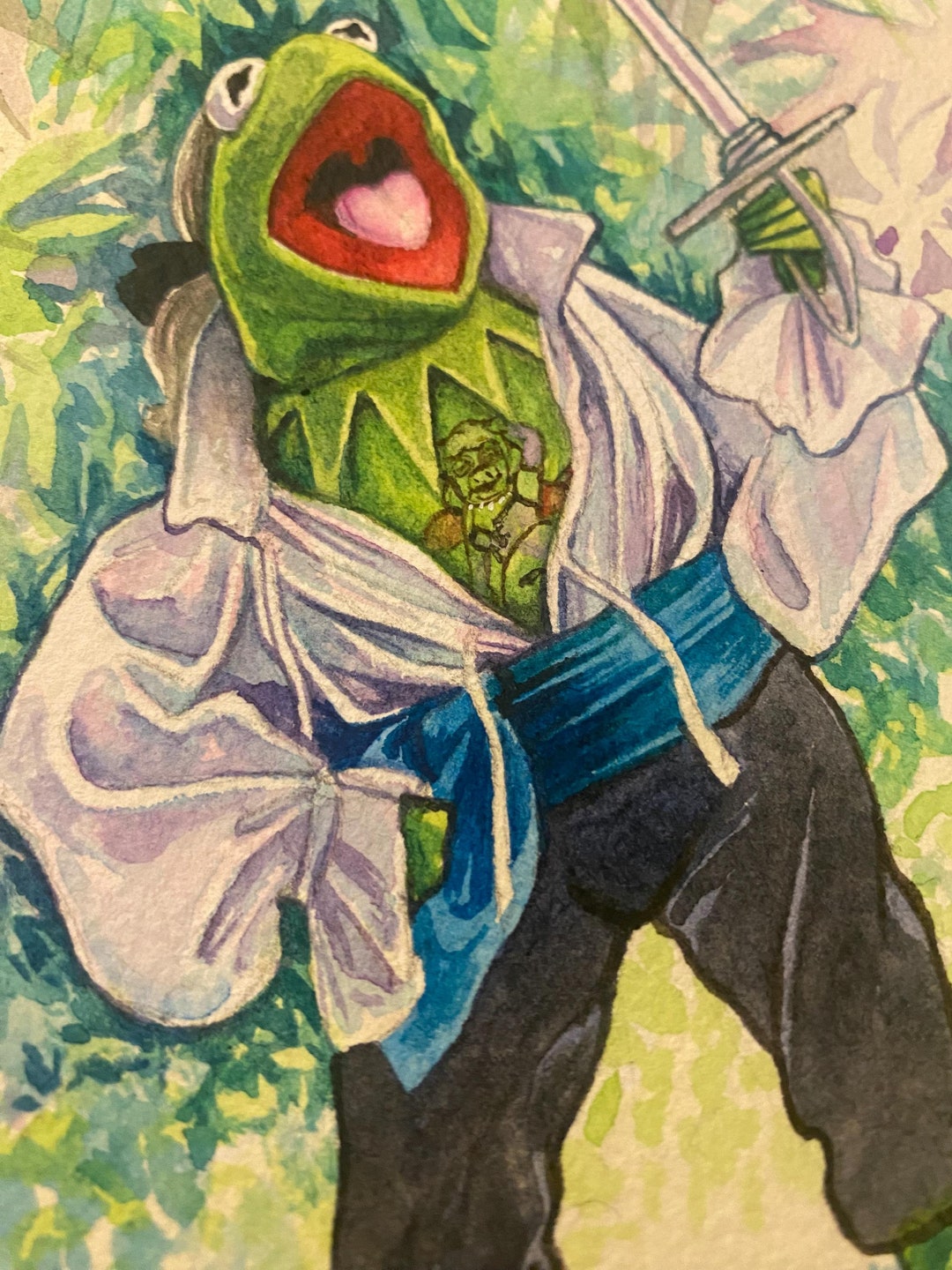 Kermit as Captain Smollett Muppet Treasure Island Original Watercolour ...
