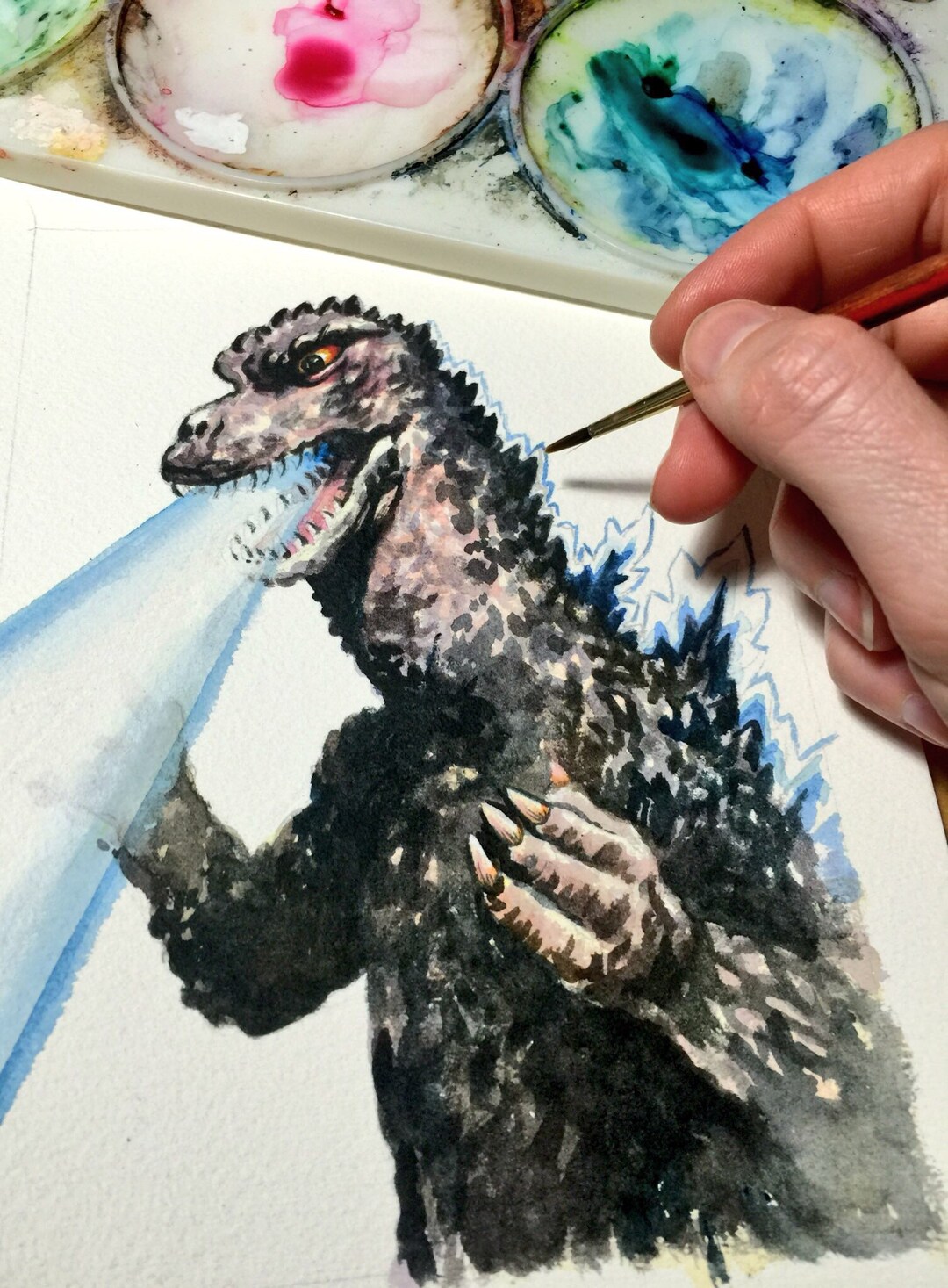 Godzilla Painting Original Watercolour Study - Etsy
