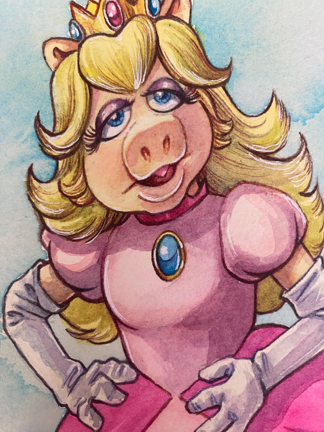 Piggy as Peach Original Watercolour Muppets in Costumes Painting - Etsy