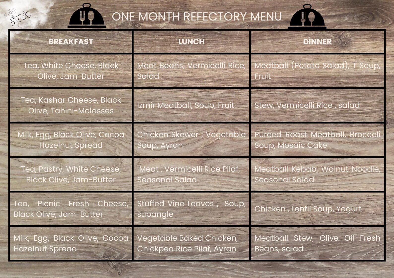 Hospital Meal Plan | One Month Refectory Menu - Etsy