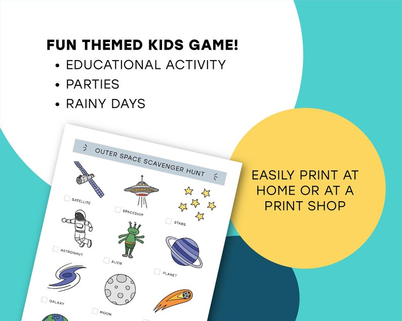Outer Space Scavenger Hunt | Printable Kids Indoor Activity | Treasure ...