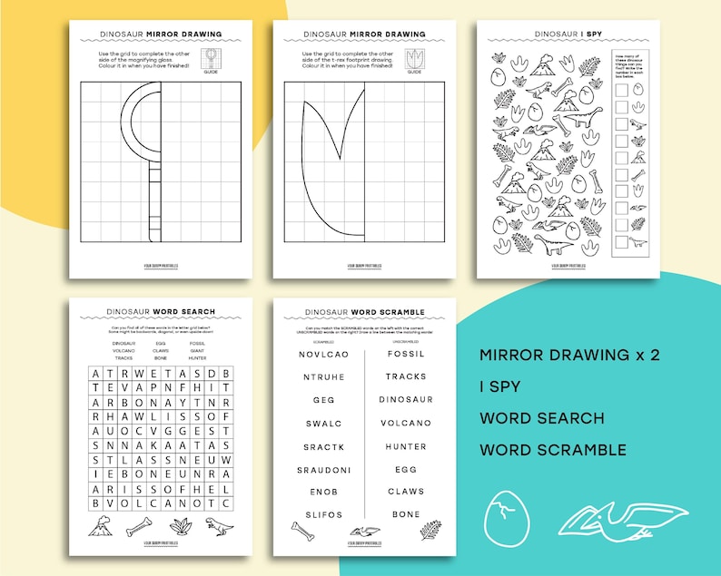 Dinosaur Kids Activity Pack | Printable Games Bundle | Colouring Pages ...