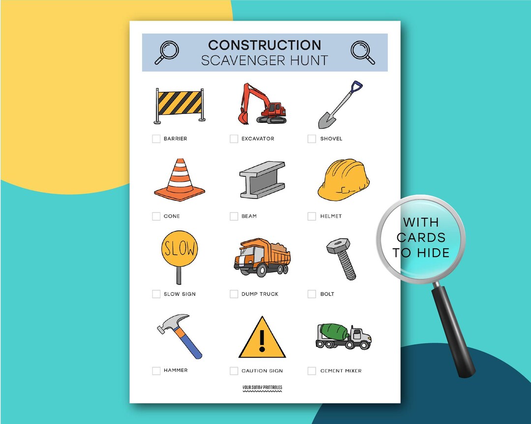 Construction Scavenger Hunt | Printable Kids Activity | Treasure ...