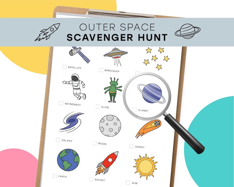 Outer Space Scavenger Hunt | Printable Kids Indoor Activity | Treasure ...