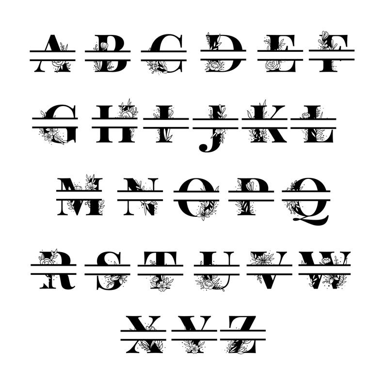 Floral Split Monogram Alphabet Svg Bundle A-Z Letters With Eps Ai Files ...