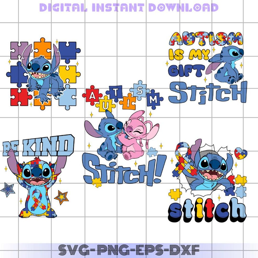 Stitch Autism Awareness Svg Bundle, Autism Puzzle Png, Autism Ribbon ...