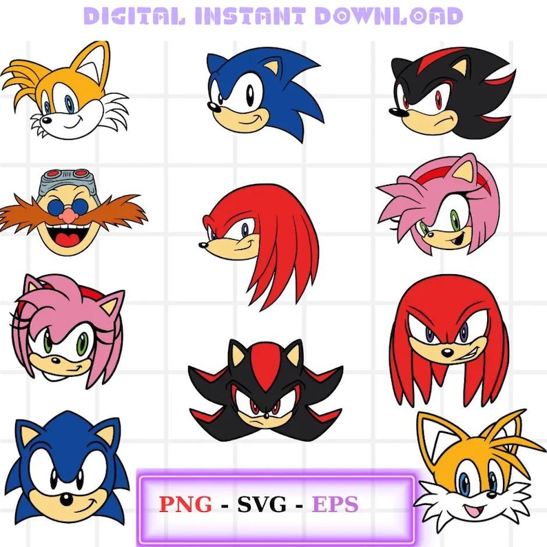Sonic the Hedgehog Bundle Svg, Sonic Face Svg, Sonic Head Svg, Layered ...