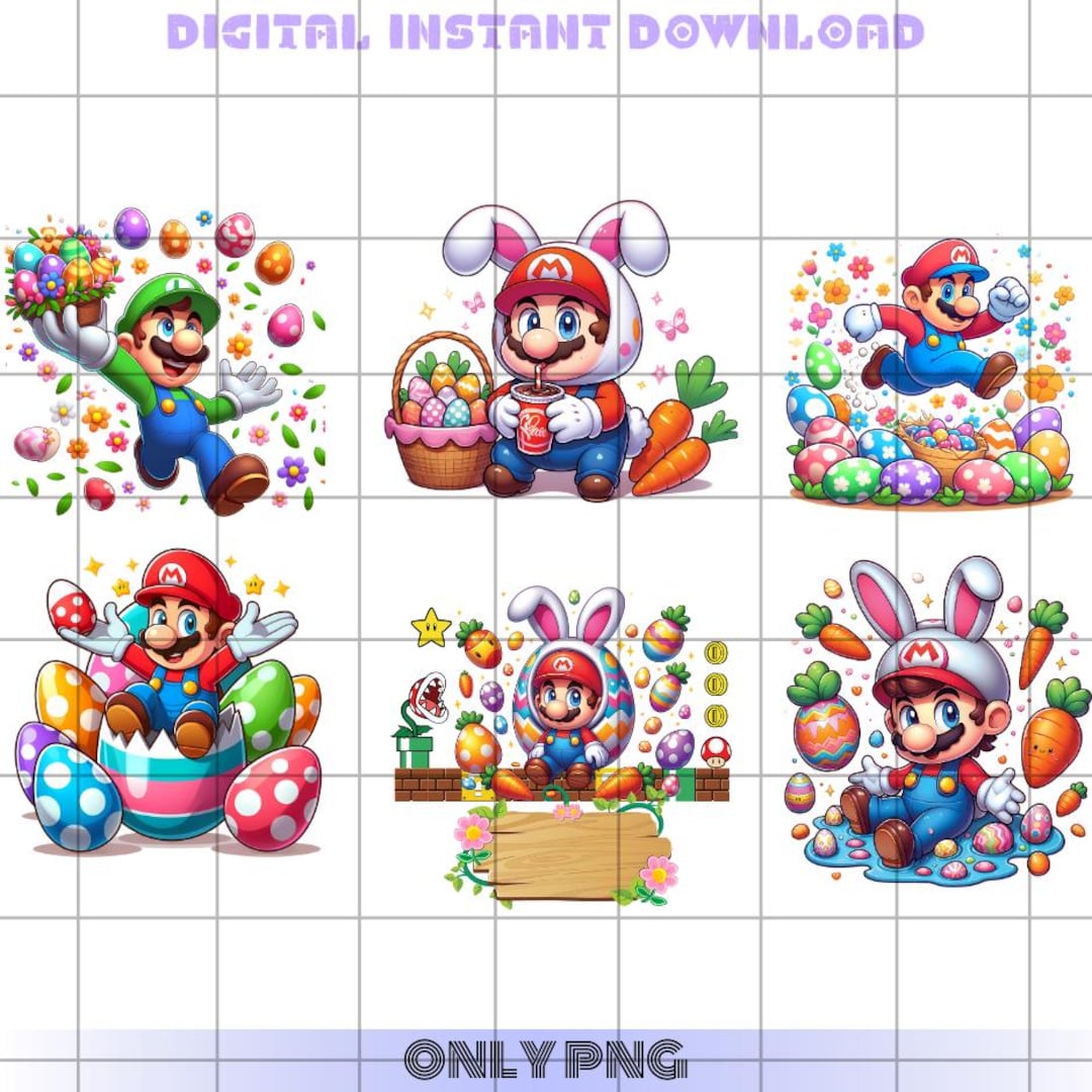 Super Mario Easter Bunny Png Bundle, Cartoon Movie Easter Day Digital ...