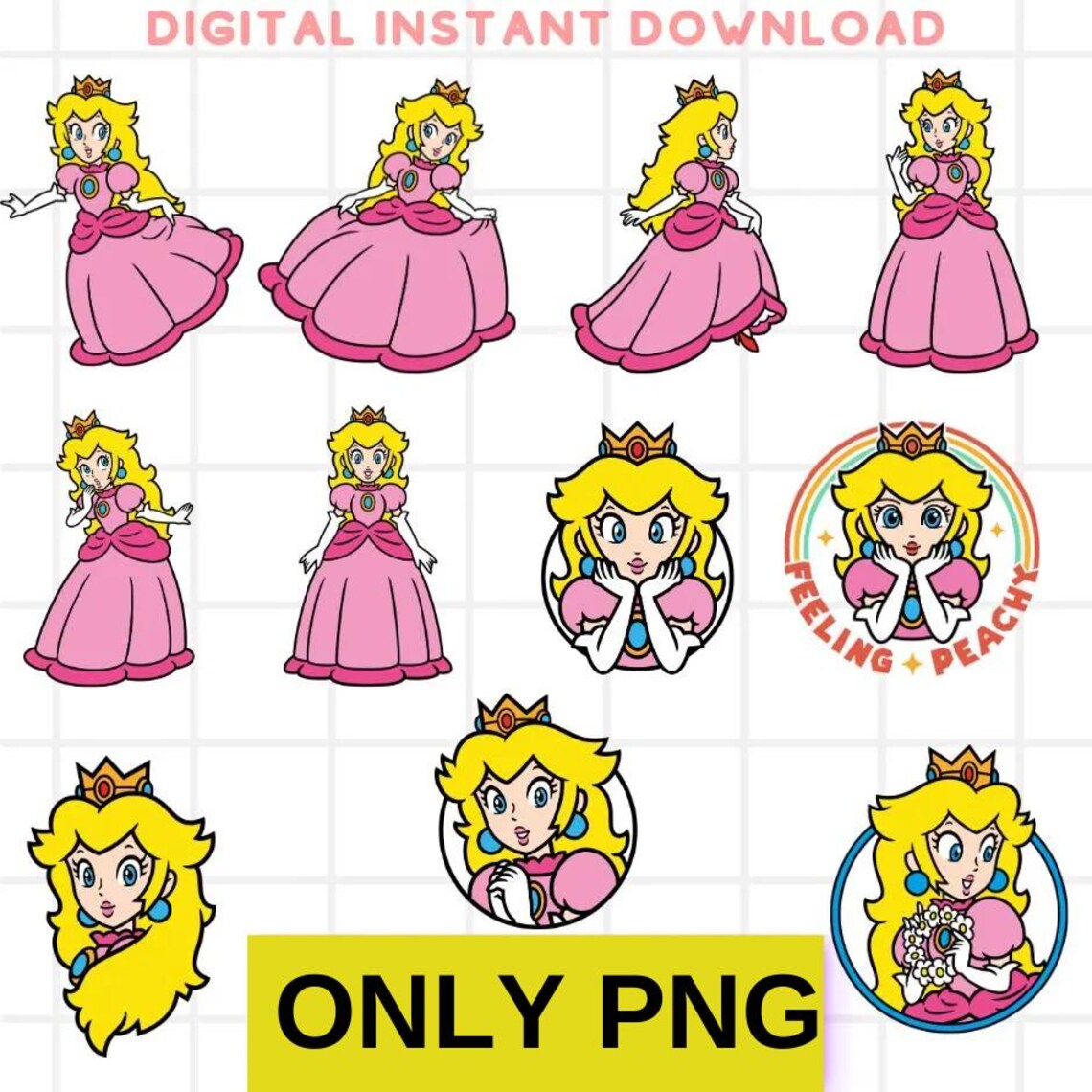 Princess Peach Face Bundle Png, Mario Characters Png, Super Mario Png ...