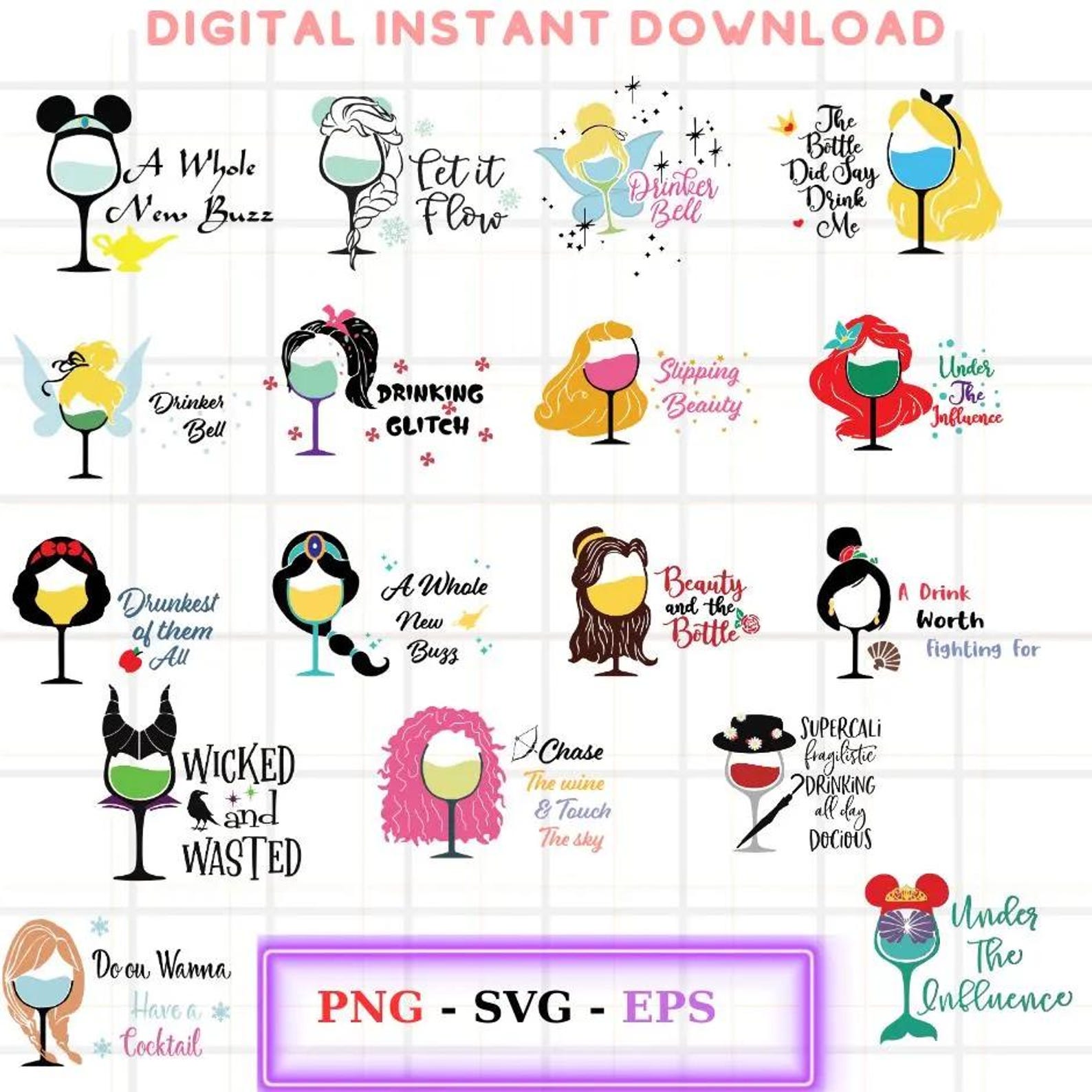 Princess Wine Glass SVG, Princess Wine Glass Svg, Princesses Svg ...