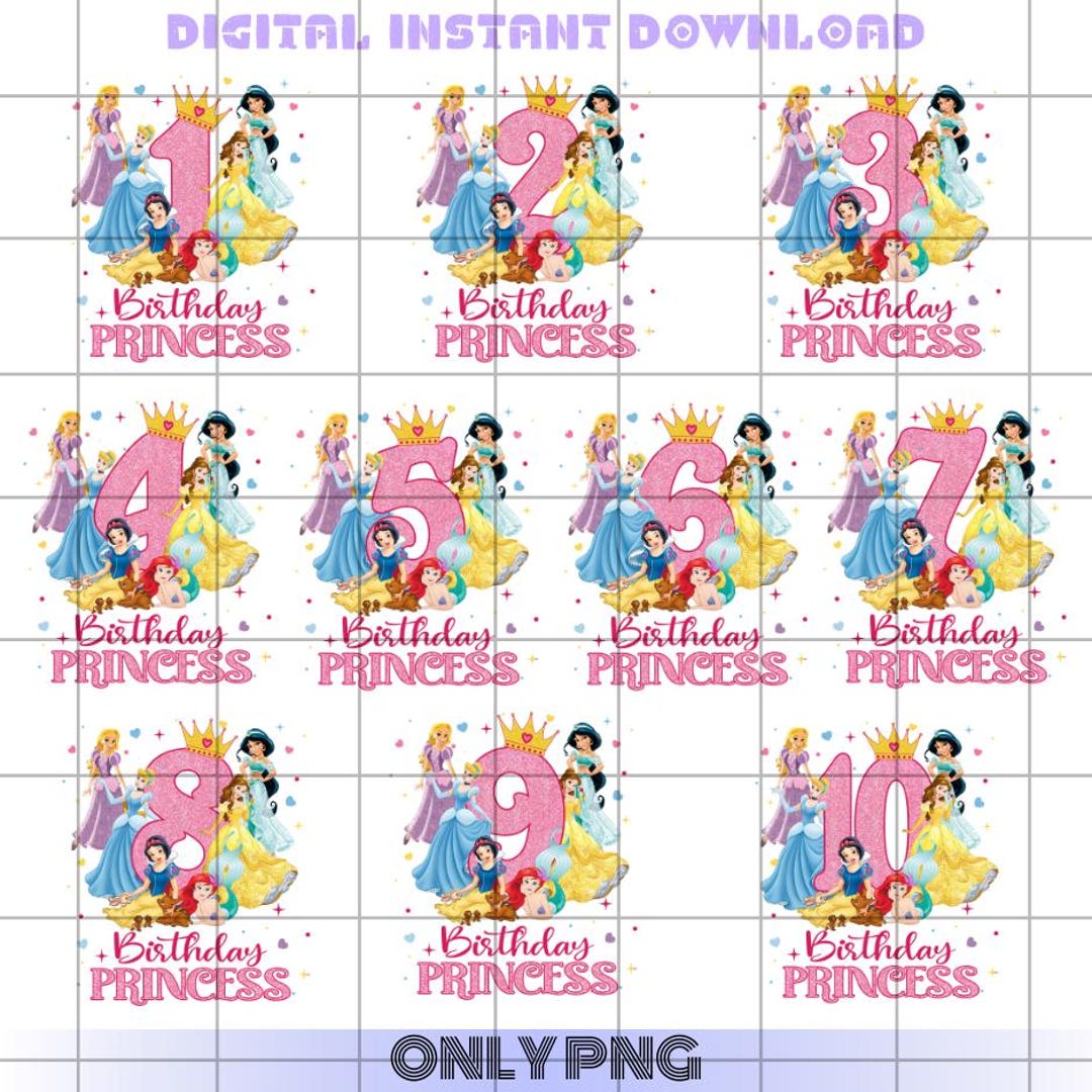 Princess Birthday Png Bundle, Birthday Girl Png Digital File, Birthday ...