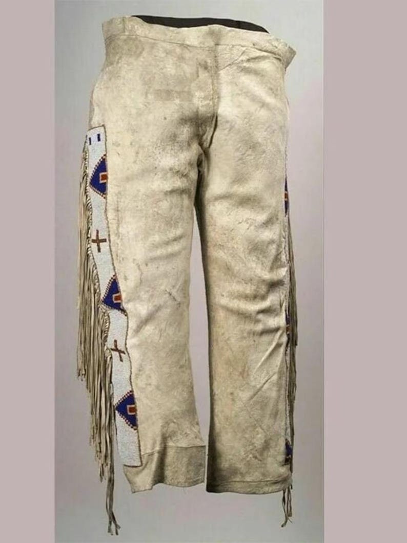 Native Indians Buckskin Suede Beige Leather Sioux Beaded Fringe Powwow ...