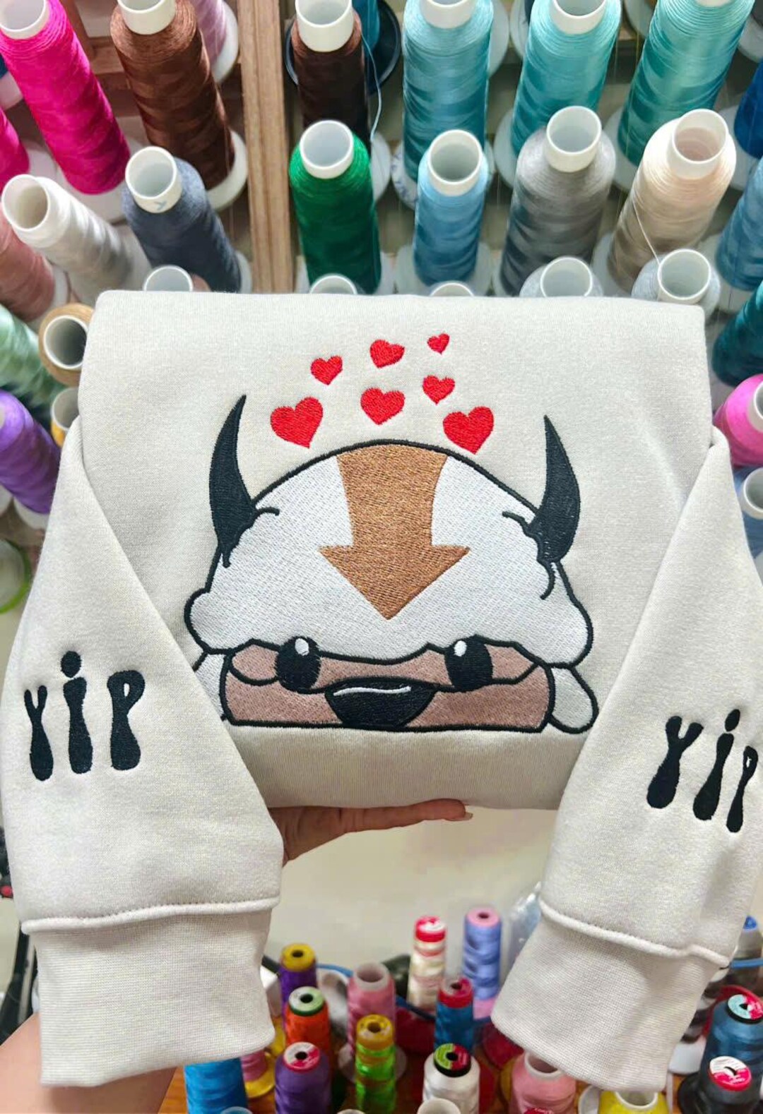 Appa Avatar Embroidered Sweatshirt, Bison Custom Design Sweatshirt, Yip ...
