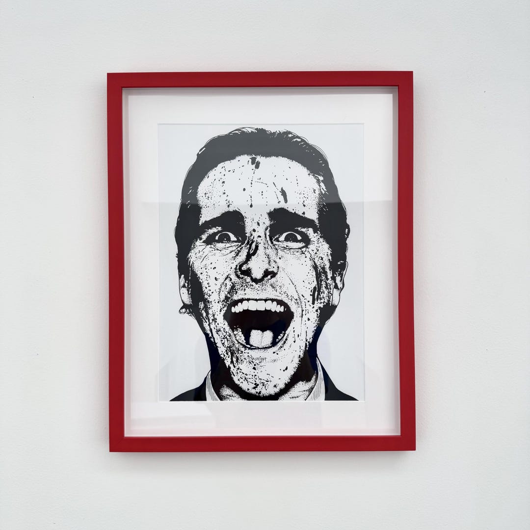 Patrick Bateman - Hand Drawn Portrait Print SR A3 Pop Art Black and ...