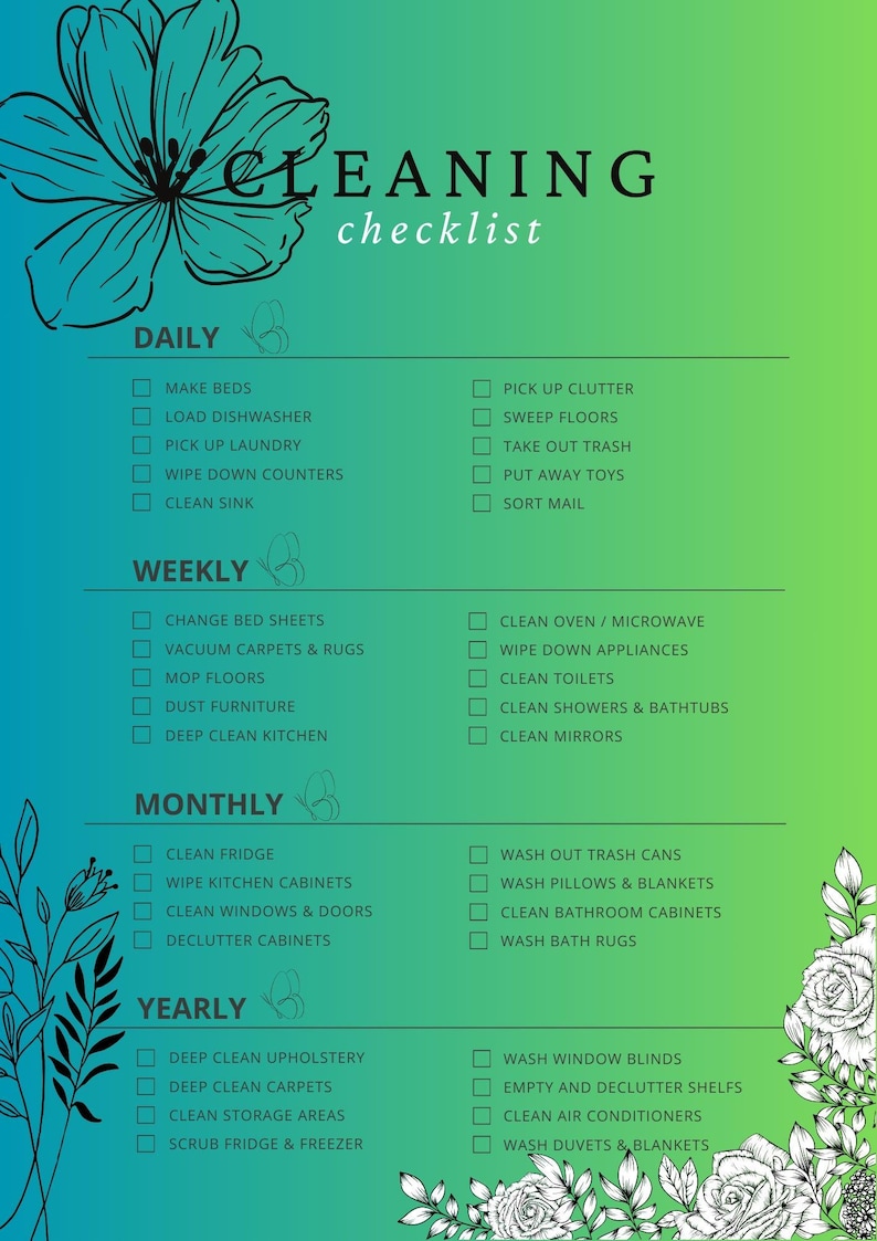 Cleaning Checklist - Etsy