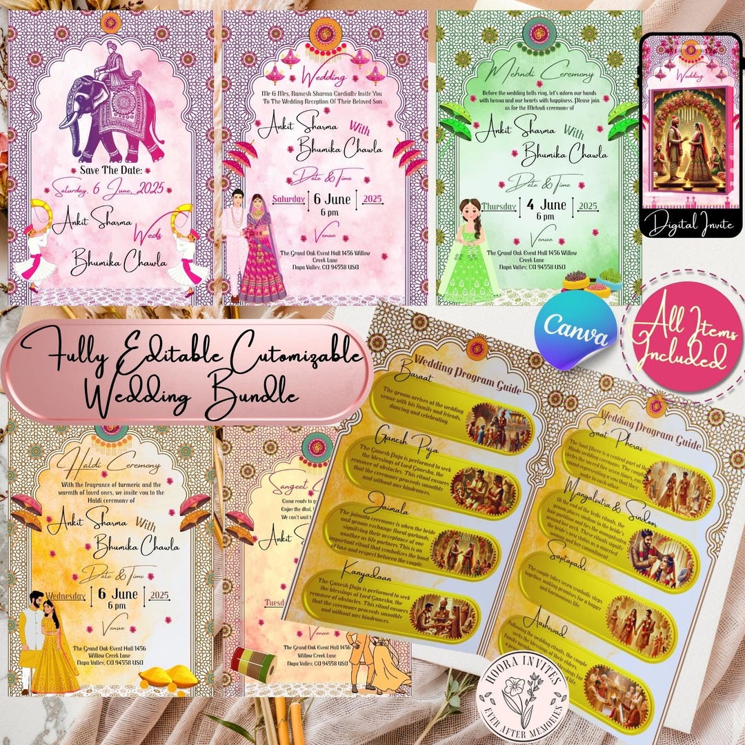 Hindu Wedding Invitation Bundle: Customizable Indian Wedding Program ...