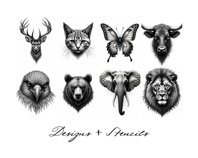 25+ Realistic Animal Face Designs & Stencils | Detailed Wildlife Art ...