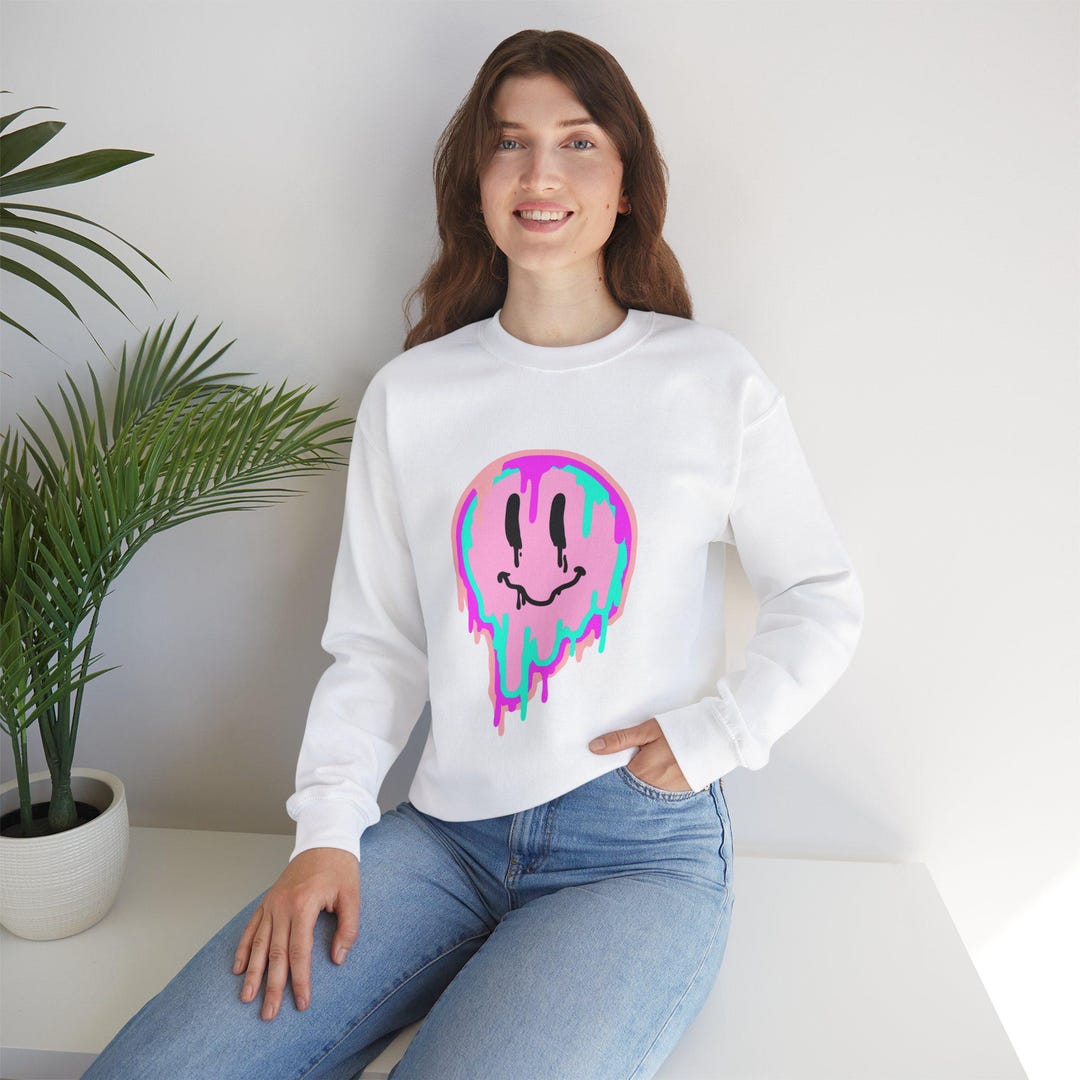 Trippy Rave Smiley Face Crewneck, Fun EDM Festival Top, Rave Outfit ...