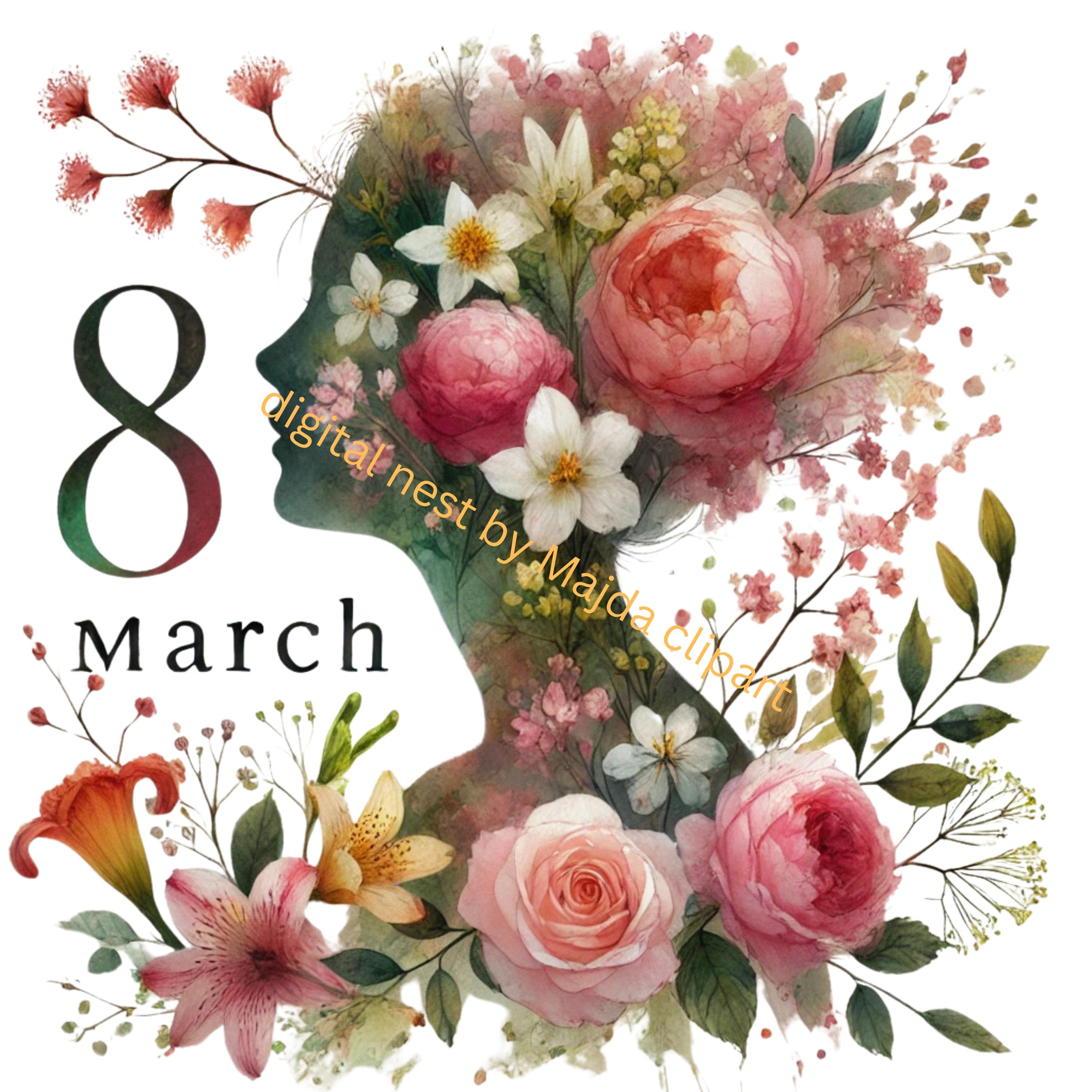 8 March Women's Day Digital 12 Clipart | Feminine Floral Art for ...
