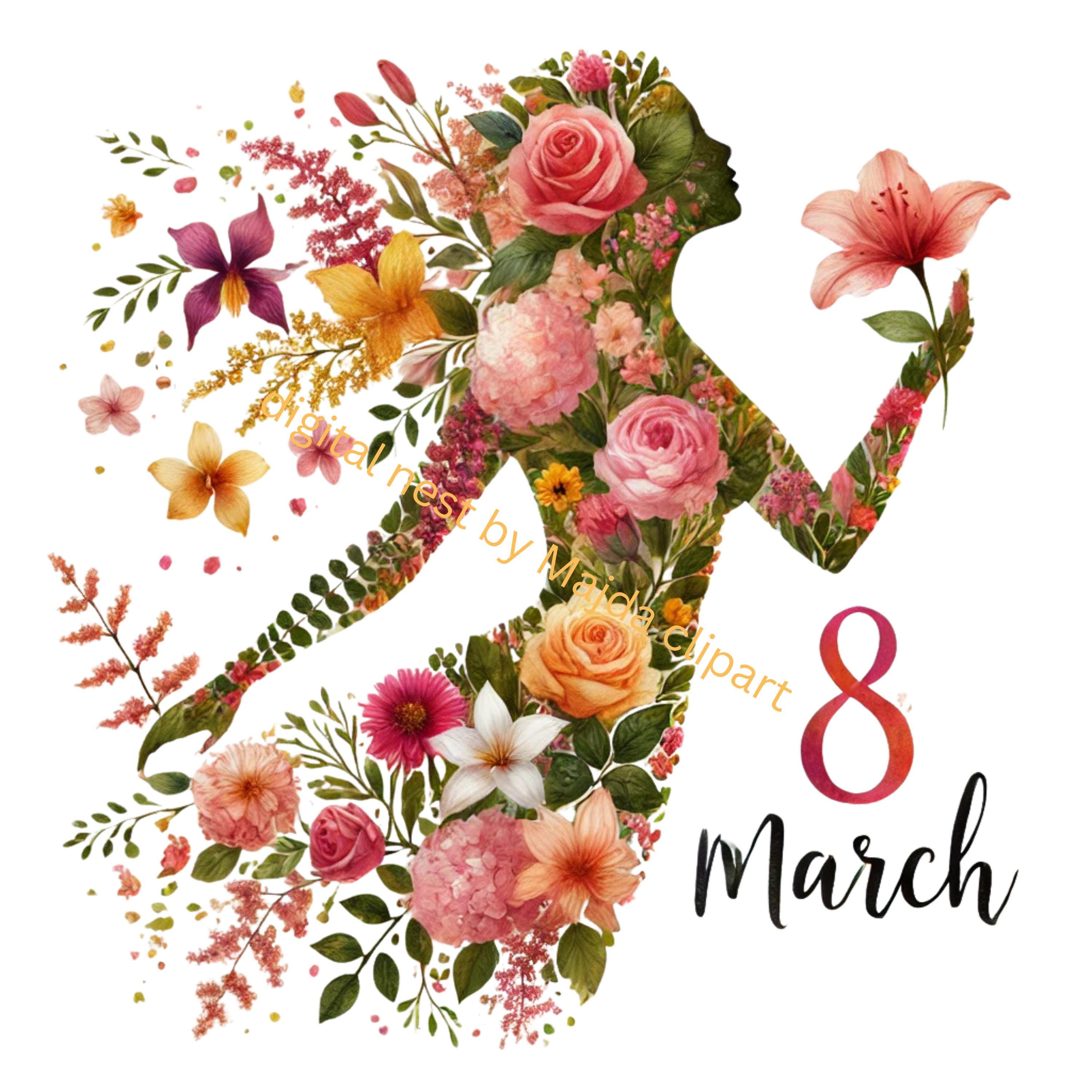 8 March Women's Day Digital 12 Clipart | Feminine Floral Art for ...