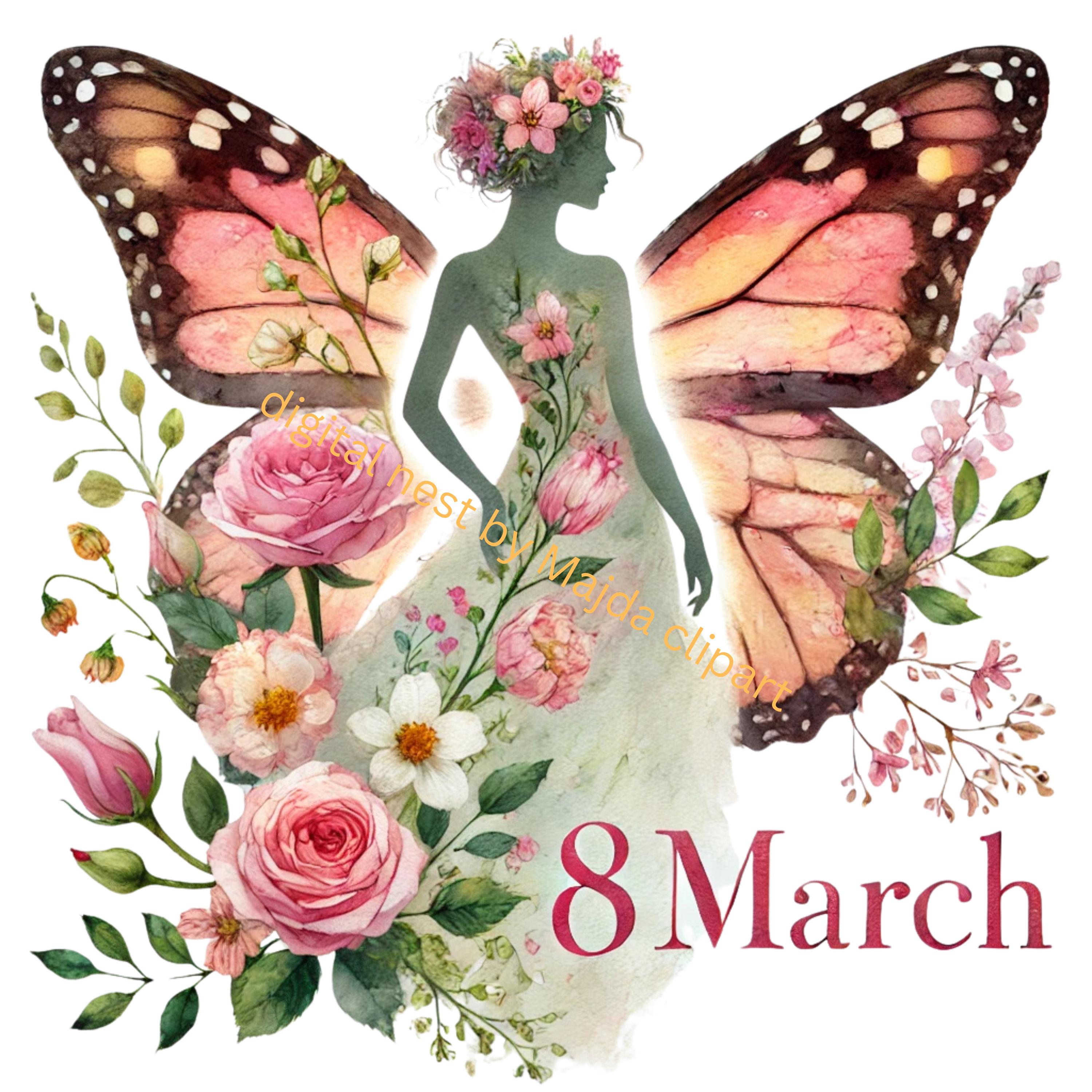8 March Women's Day Digital 12 Clipart | Feminine Floral Art for ...