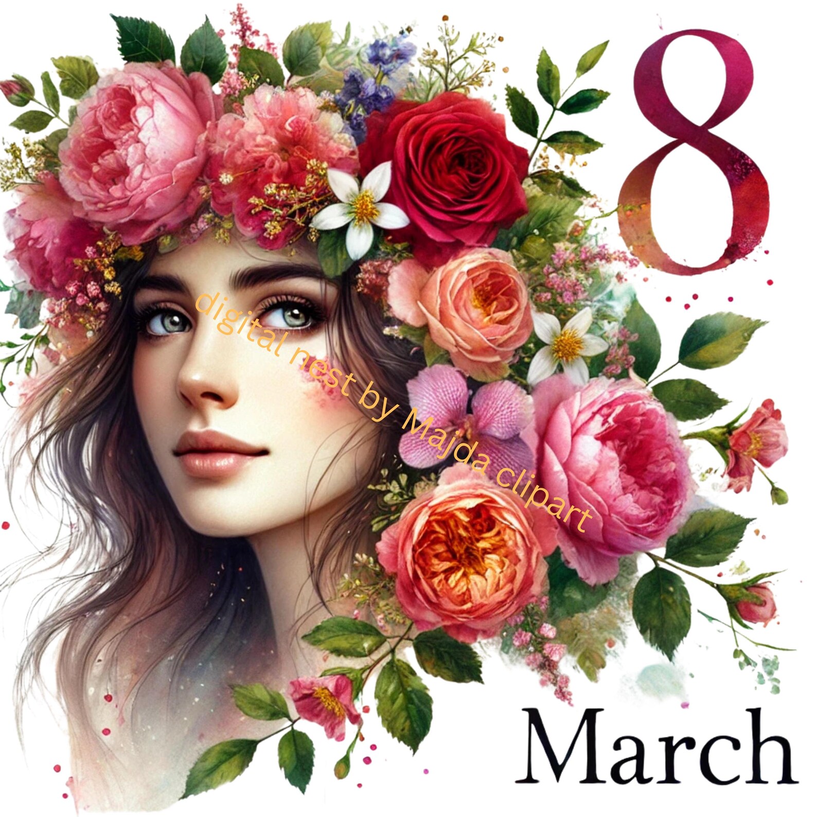 8 March Women's Day Digital 12 Clipart | Feminine Floral Art for ...
