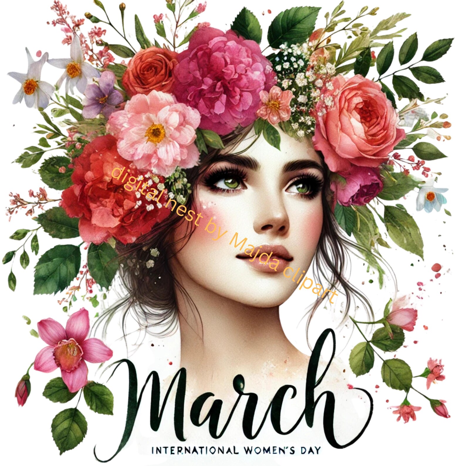 8 March Women's Day Digital 12 Clipart | Feminine Floral Art for ...