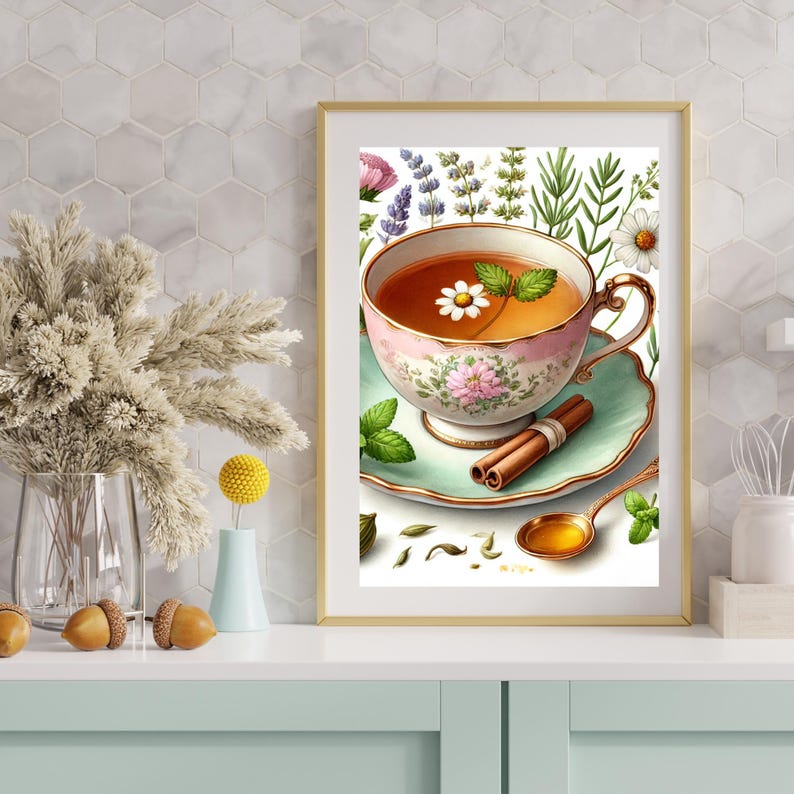 Vintage Tea Cup Wall Art – Botanical Kitchen Decor – Victorian Tea Time ...