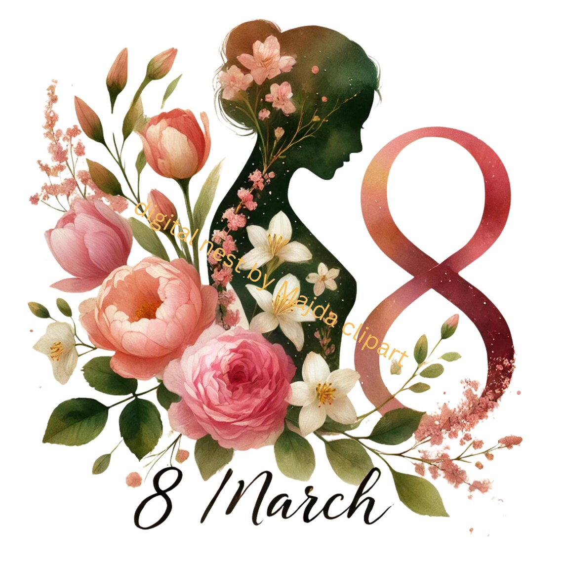 8 March Women's Day Digital 12 Clipart | Feminine Floral Art for ...