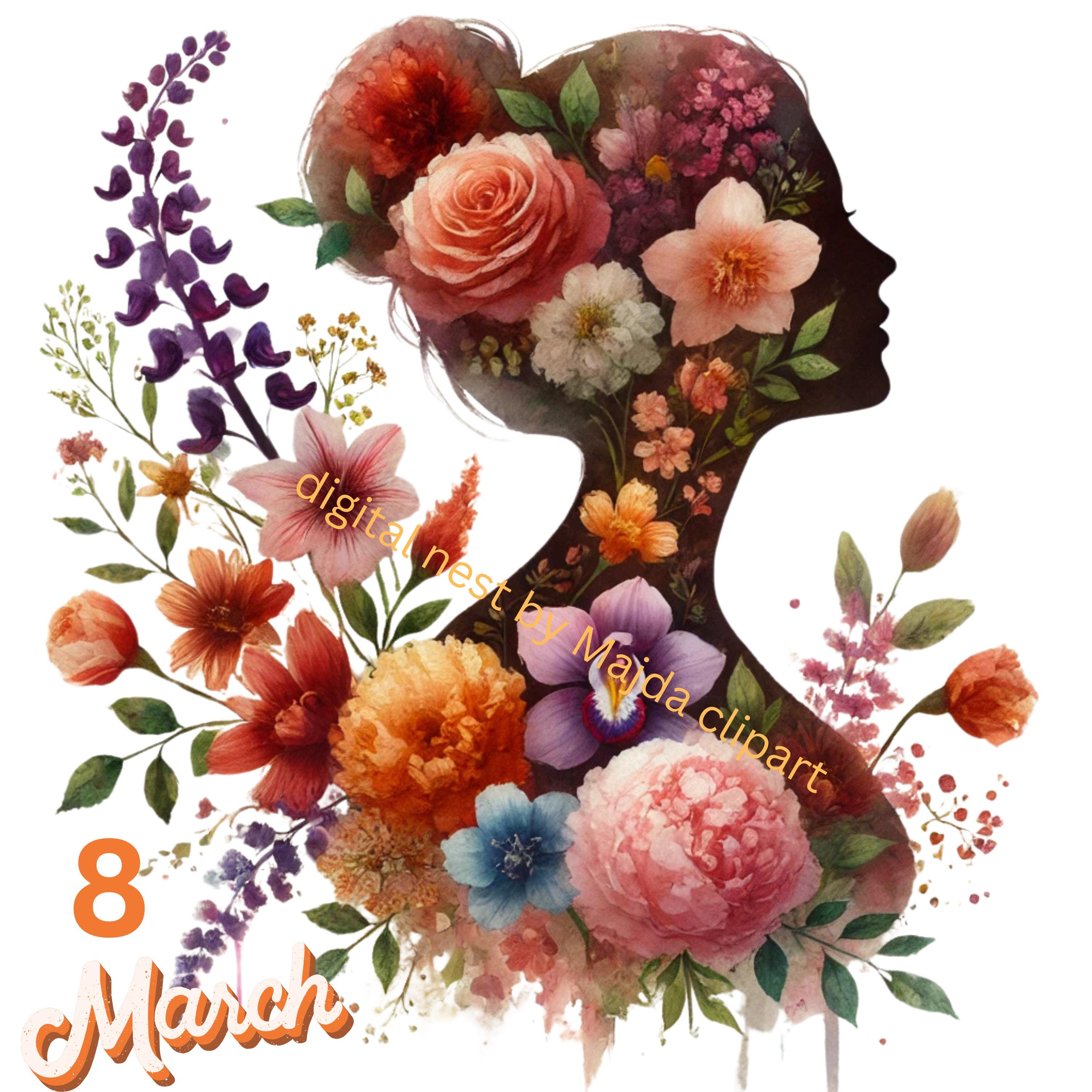 8 March Women's Day Digital 12 Clipart | Feminine Floral Art for ...