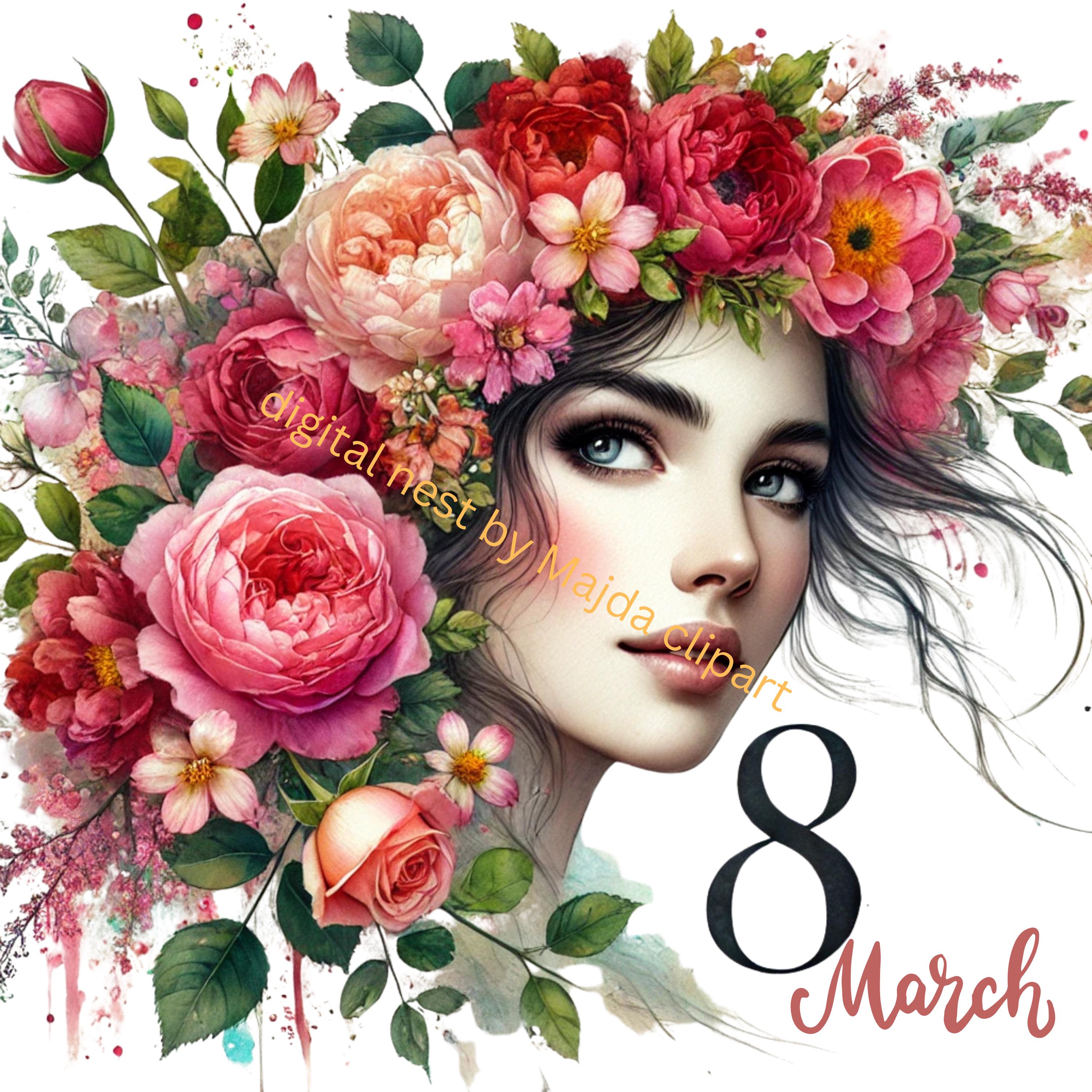 8 March Women's Day Digital 12 Clipart | Feminine Floral Art for ...