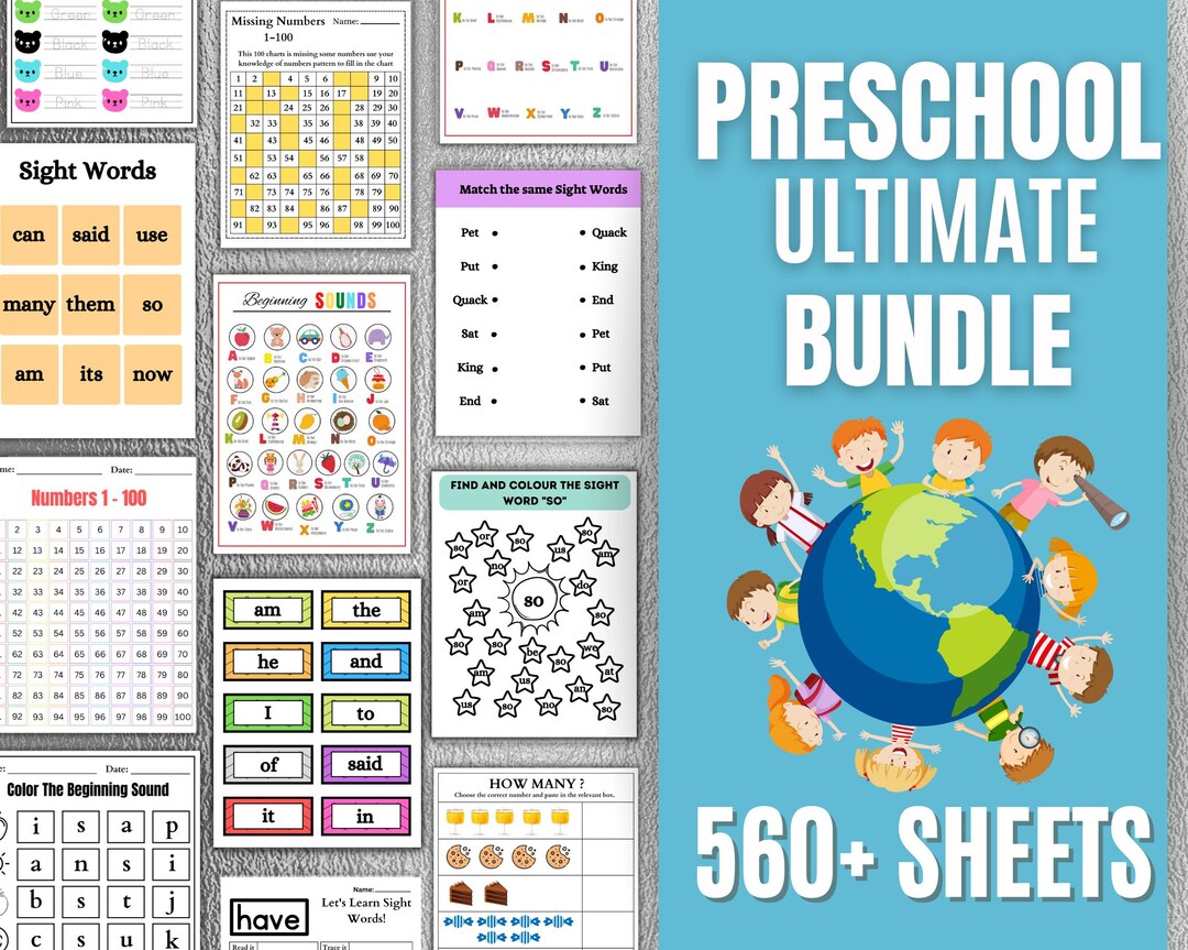 560+ Preschool Pre-k + Kindergarten Learning Bundle, Activity Worksheet ...
