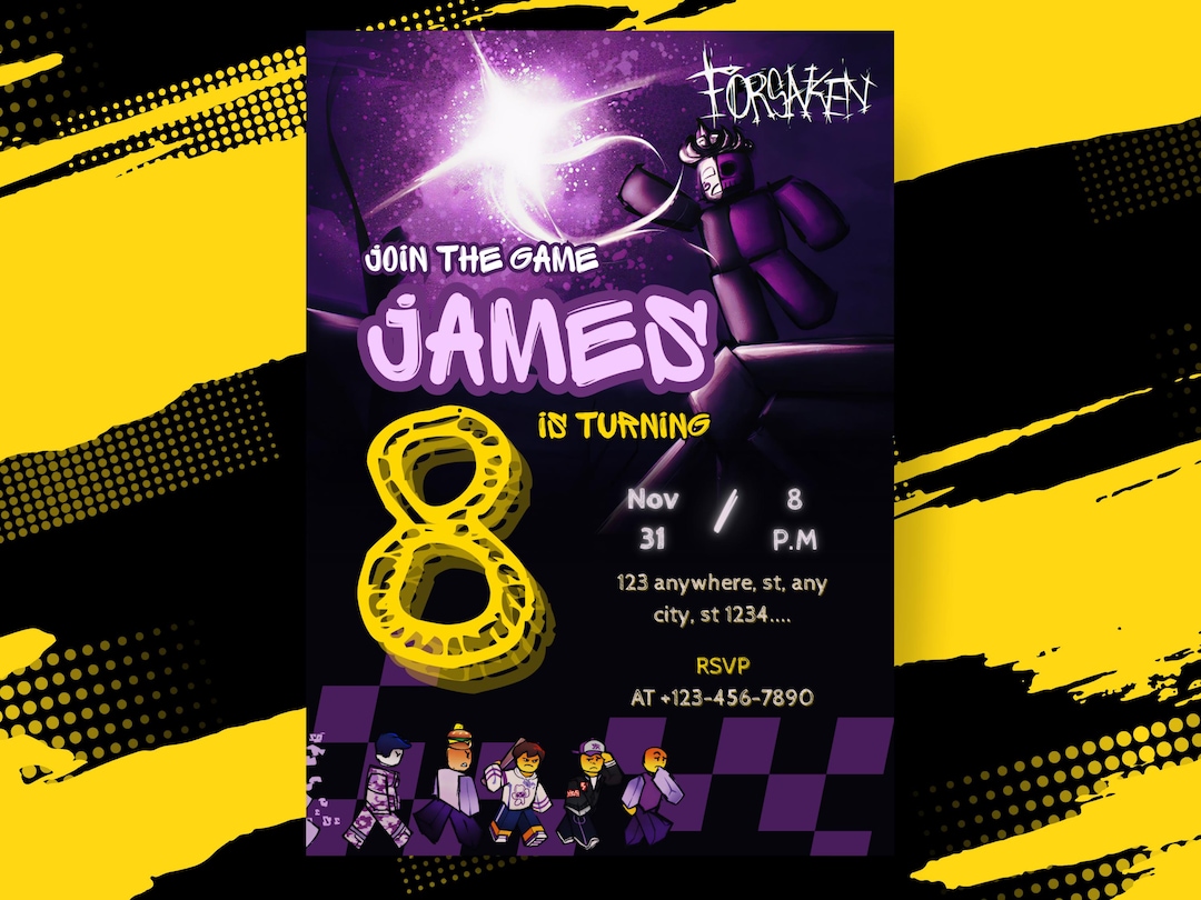 Roblox Forsaken Birthday Invitation Card Forsaken Roblox Invitation ...