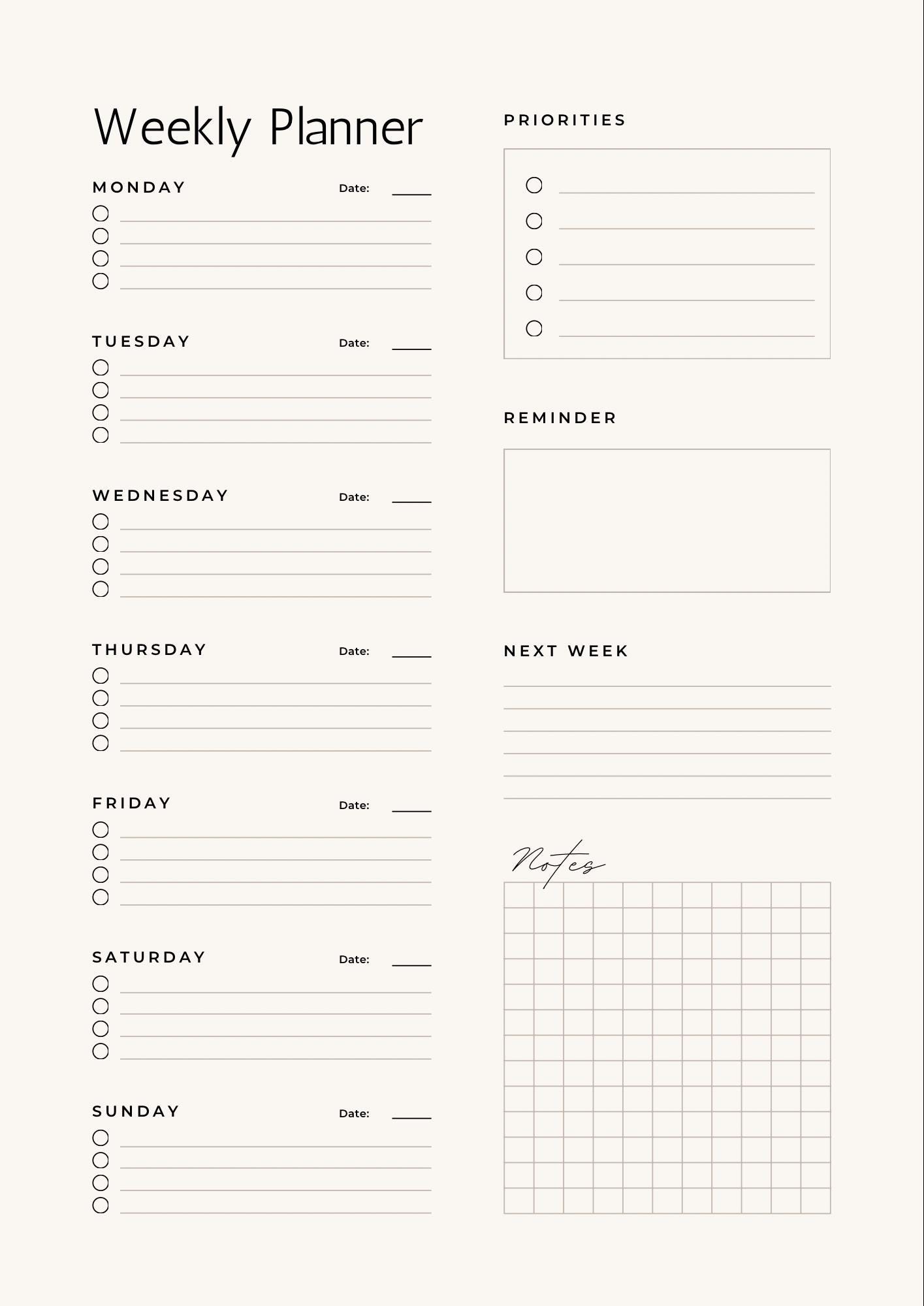 Weekly Planner | Printable Weekly Schedule | A4 | Digital Download - Etsy