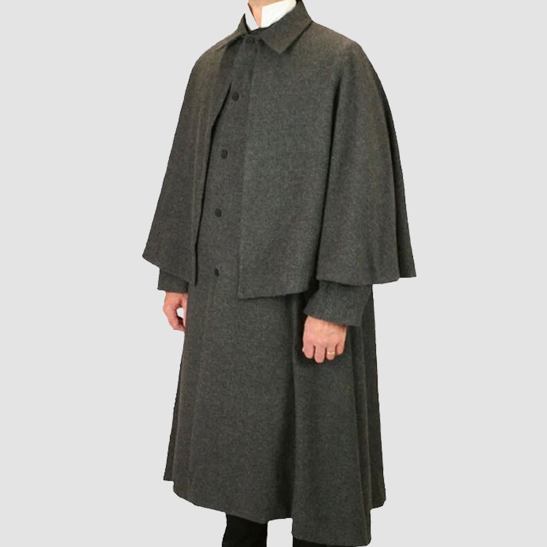 Men’s Wool Inverness Cape Coat | Victorian Steampunk Cosplay Overcoat ...