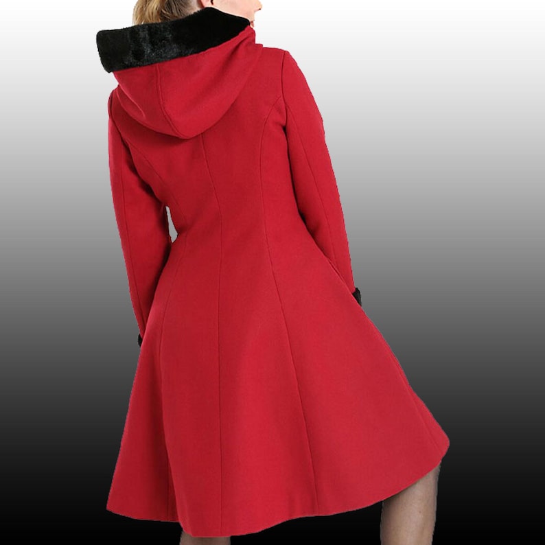 Red Wool Gothic Corset Coat | Victorian Winter Jacket With Faux Fur ...