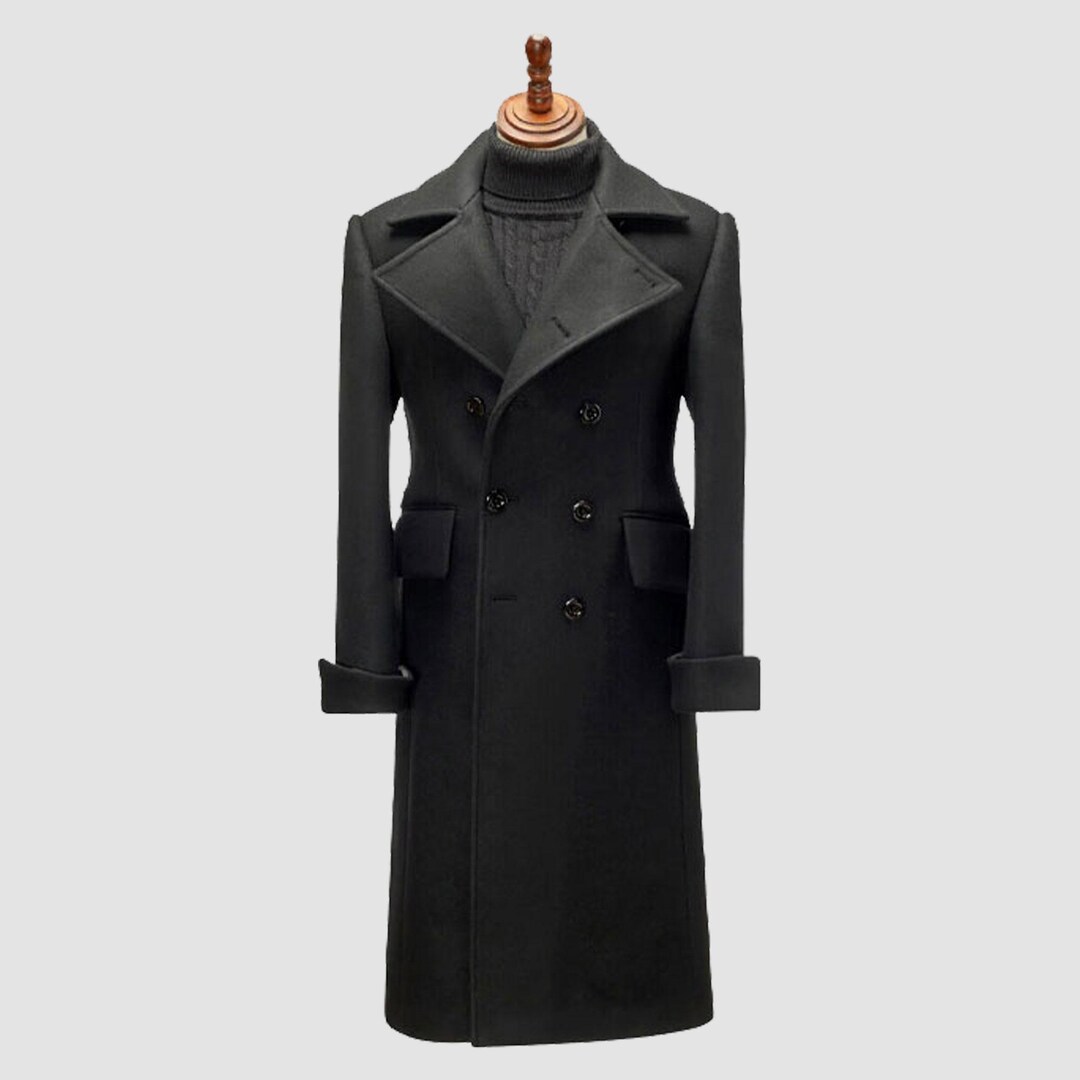 Victorian Overcoat Men's Black Wool Double-breasted Military Overcoat ...