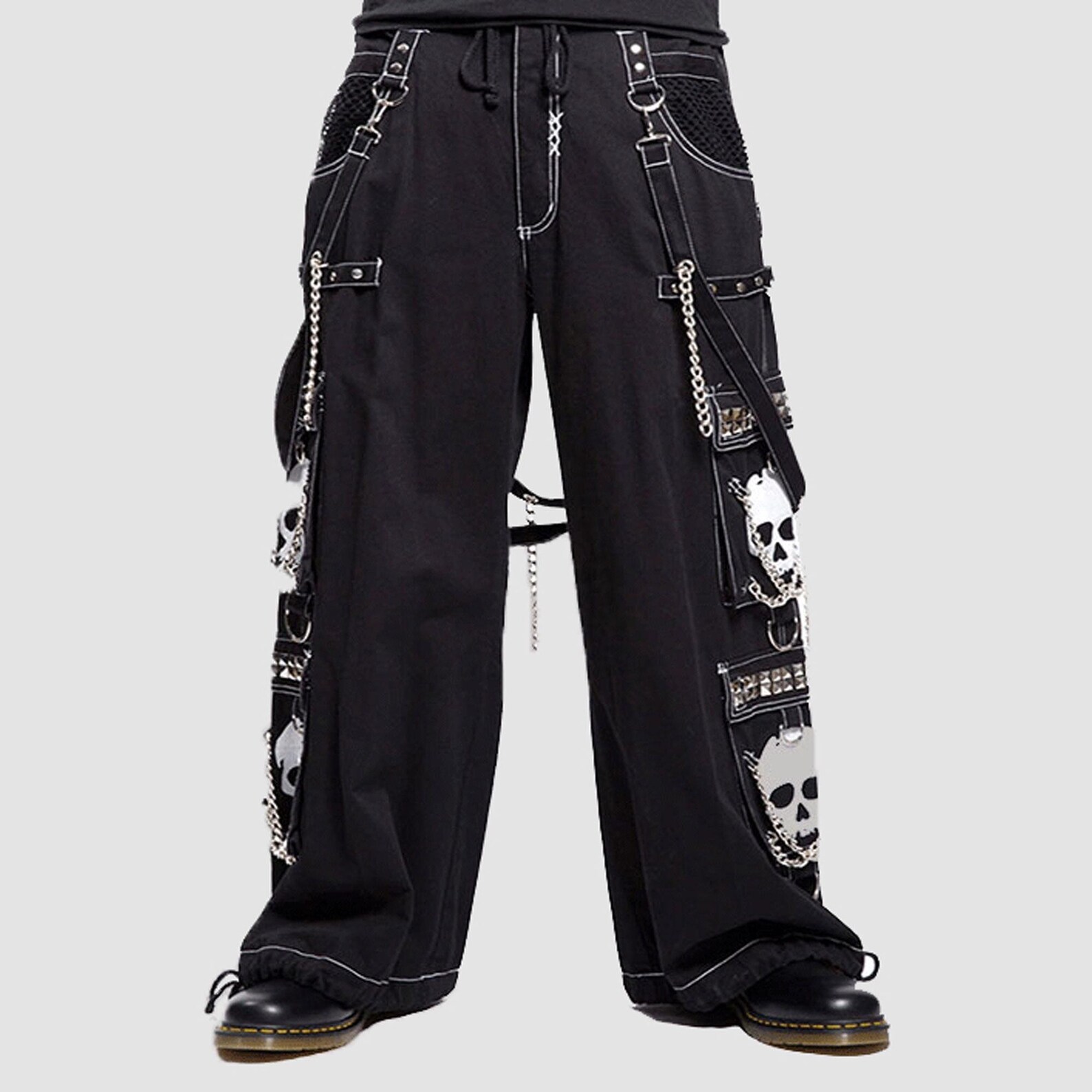Punk Pants Men Gothic Cyber Goth Skull Chain Cargo Baggy Trousers Y2K ...