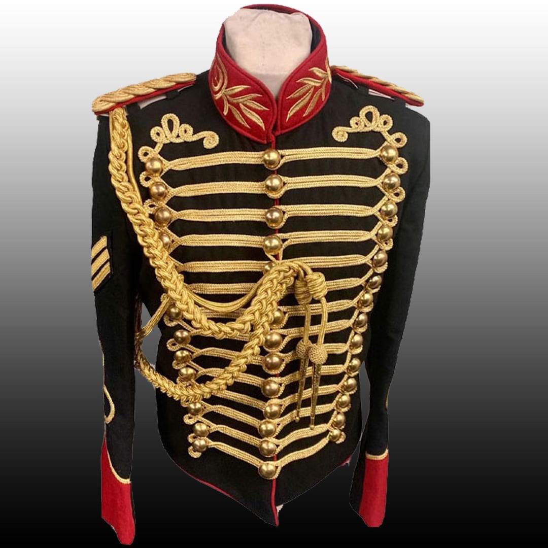 Steampunk Jacket Men Vintage Black Wool Military Coat With Gold ...